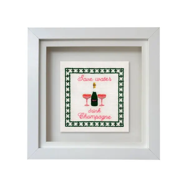 LILLY LOVES Save Water Drink Champagne Embroide Artwork Print - Red