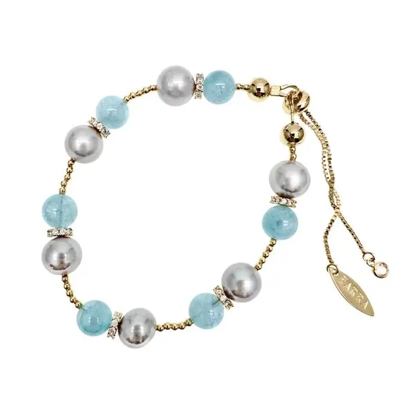 FARRA Aquamarine With Gay Freshwater Pearls Adjustable Bracelet - Blue
