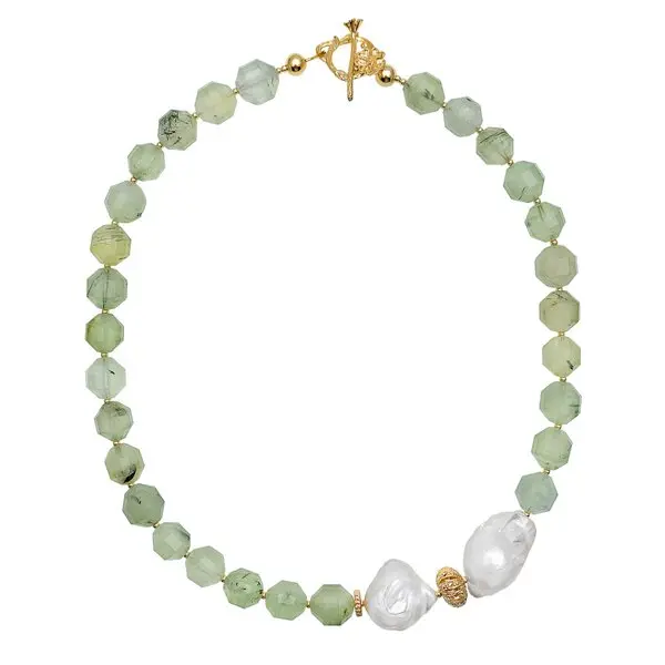 FARRA Natural Olivine With Baroque Pearl Short Necklace - Green