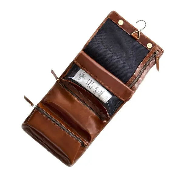 VIDA VIDA Hanging Tan Leather Wash Bag - Brown