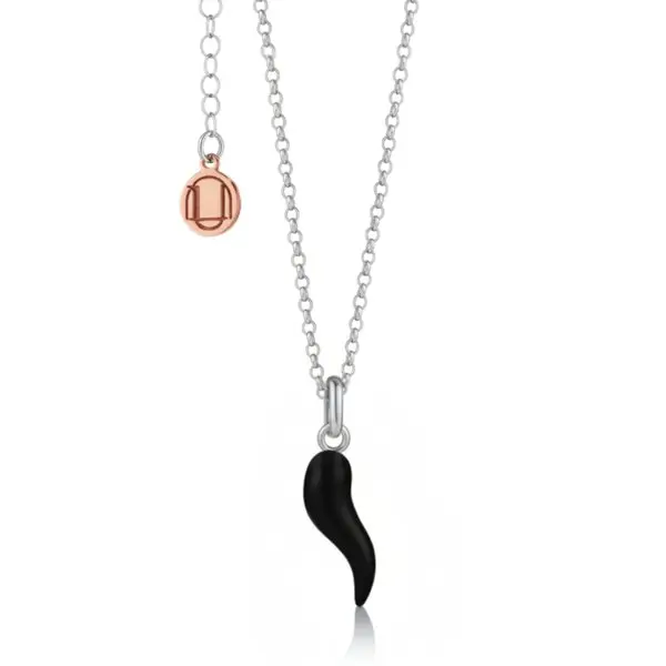 UNALOE Silver / Black Silver And Black Enamel Cornicello Necklace – Italian Handmade Good Luck Charm - Silver/black