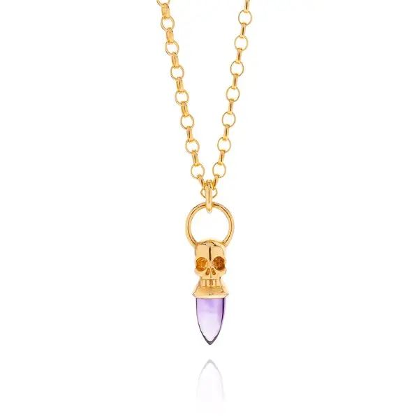 LEE RENEE Skull Necklace Amethyst - Gold