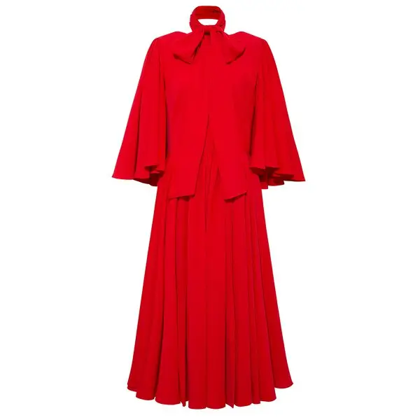 FEMPONIQ Bow Tie Neck Gathe Midi Dress - Red