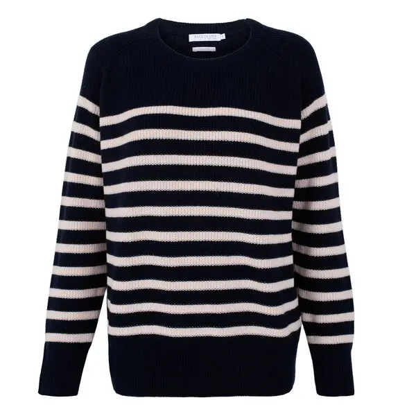 PAUL JAMES KNITWEAR Cotton Ribbed Breton Tiana Jumper Navy - Blue