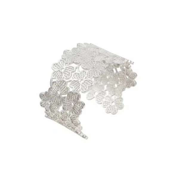 ANGEL BAROCCO Floral Lace Open Cuff Bangle - Silver
