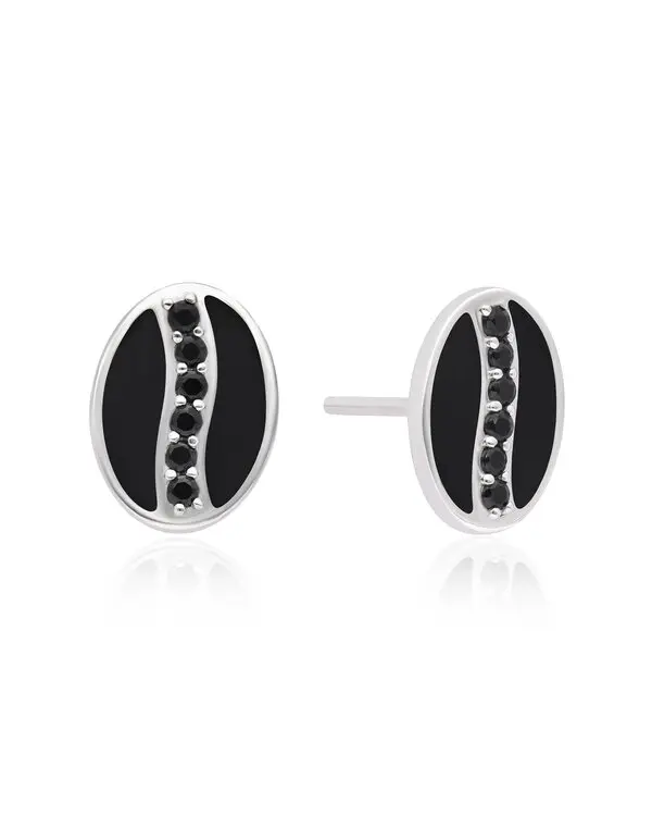 THE JEWELZ Silver / Black Oval Black Spinel & Enamel Stud Earrings - Silver/black