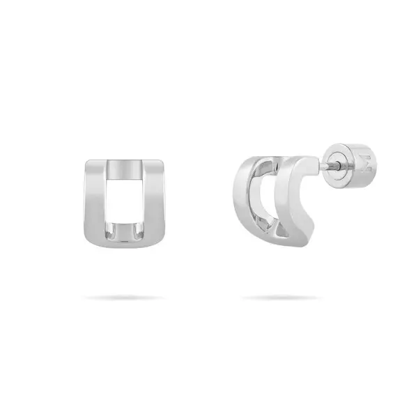 MEULIEN Curved Rectangle Stud Earrings - Silver
