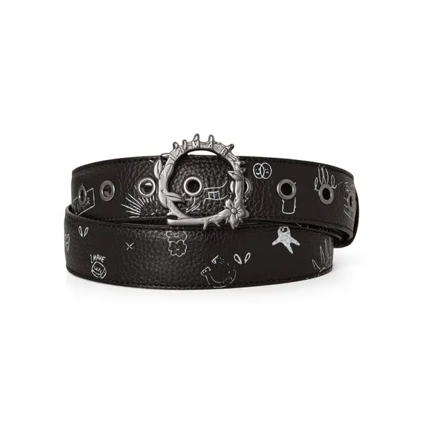 LIMAR Printed Leather Belt With Statet Silver Buckle - Black