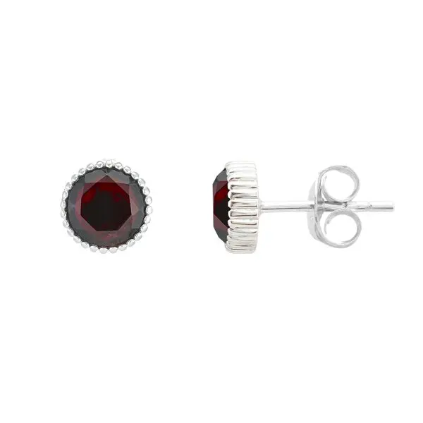 AUREE JEWELLERY Red / Silver Barcelona Silver January Birthstone Stud Earrings Garnet - Red/silver