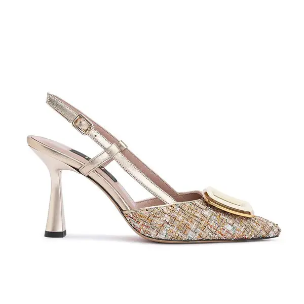 ILVI Jutta Tweed Leather Heeled Sandal - Gold