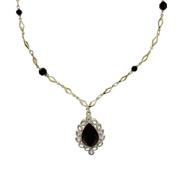 FARRA Obsidian Gemstone Pendant Chain Necklace - Black
