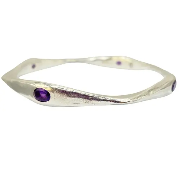AMY DELSON JEWELRY Purple / Silver Brooke Purple Amethyst Four Stone Sterling Silver Bangle Bracelet - Purple/silver