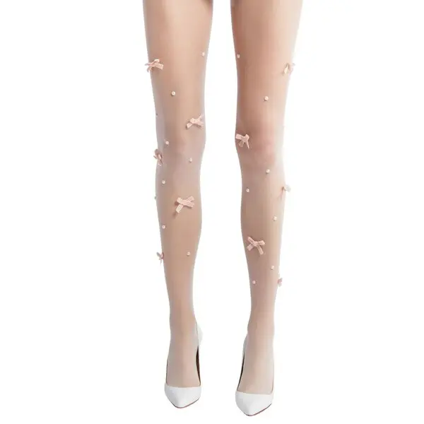 HIGH HEEL JUNGLE BY KATHRYN EISMAN Velvet Bow Pearl Tight - Pink