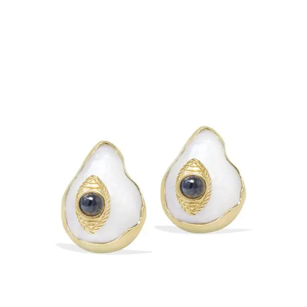 VINTOUCH ITALY The Eye Gold-plated Sapphire & Pearl Stud Earrings - Blue