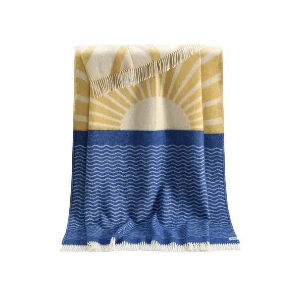 J.J.Textile Blue / White Sunlight Wool Throw - Blue/white