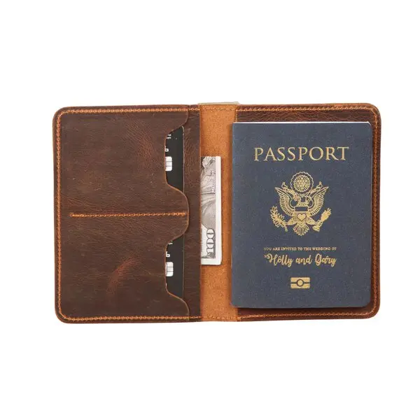 LEATHERE Leather Passport Holder Dark Milan - Brown
