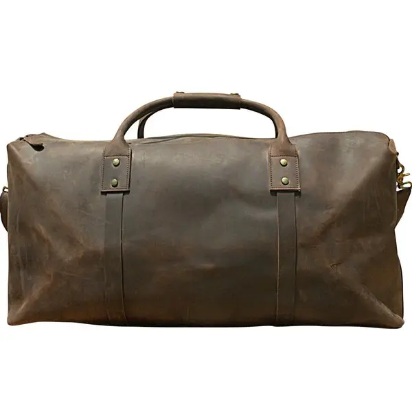 TOURI Genuine Leather Holdall Luggage Bag Worn S - Brown