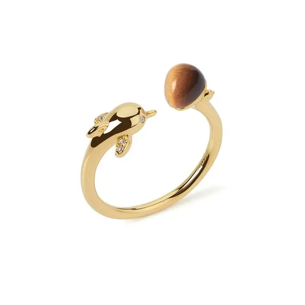 FREQNC ATELIER Dolphin Ring Tiger Eye Adjustable - Brown