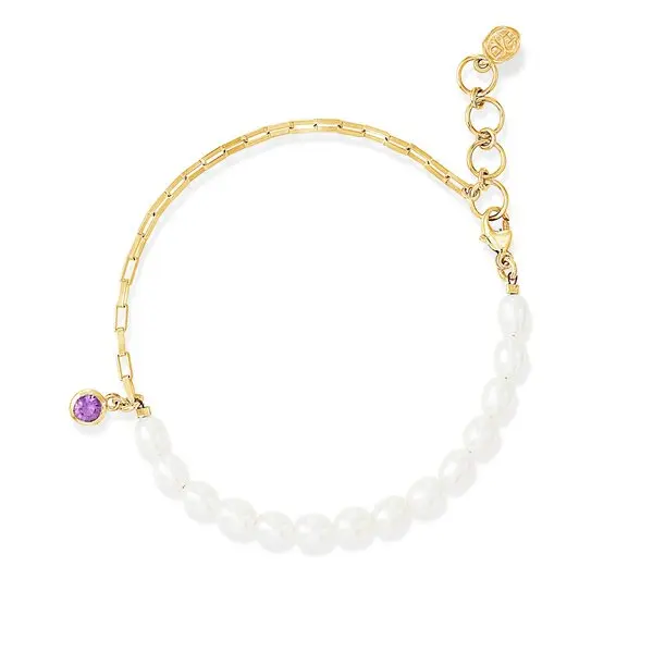 DOWER & HALL Luna White Pearl, Chain & Amethyst Drop Bracelet In Vermeil - Gold