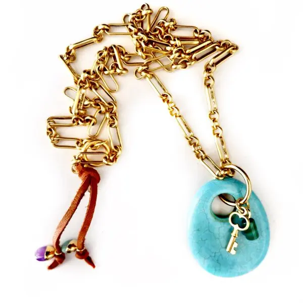 Persia Donà Jewelry Turquoise Stone X Key Necklace - Gold