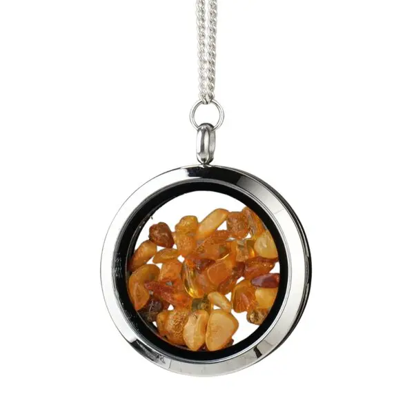 MY LITTLE NATURE Silver / Orange Designer Jewelry Necklace With Natural Amber Stones November Birthstone - Silver/orange