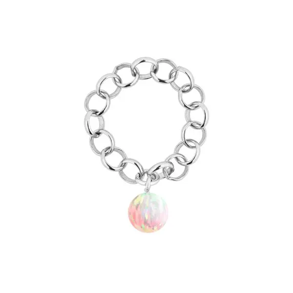 ORA PEARLS Aelia Sun Opal Chain Ring Silver - Gray