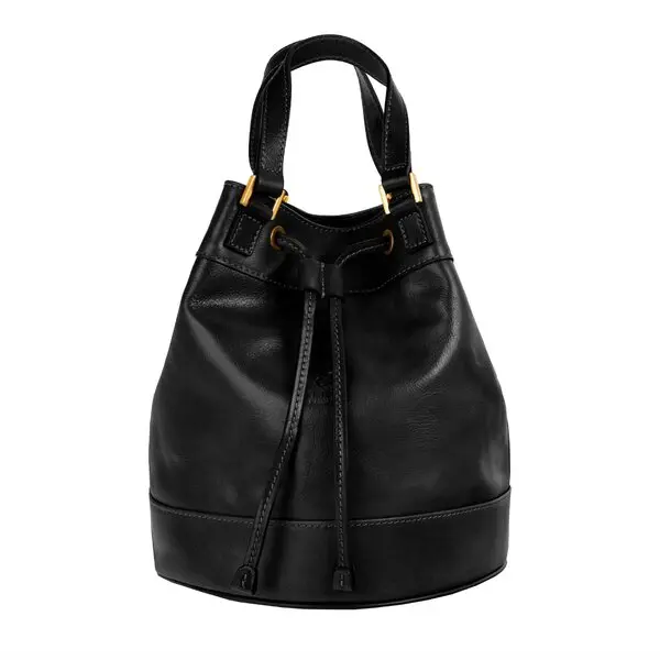TIME RESISTANCE Leather Bucket Bag Light In August - Black