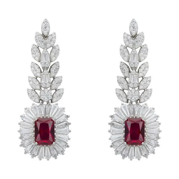 LATELITA Silver / White / Red Countess Gemstone Drop Earrings Ruby Silver - Silver/white/red