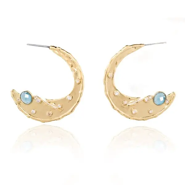 RARE MATTERS JEWELRY Timeless Organic Crescent Earrings - Blue