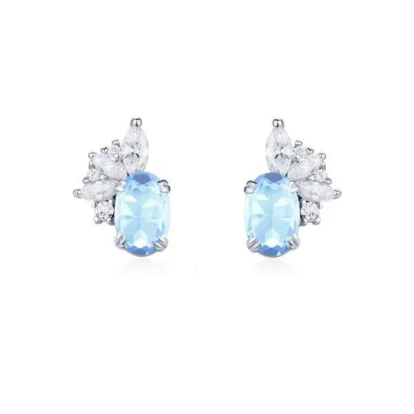 AZURA JEWELRY NEW YORK Twilight Star Sky Blue Topaz Earrings White Gold Vermeil - Silver