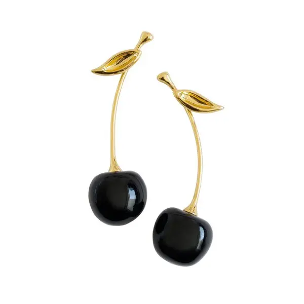 POPORCELAIN Black / Gold Porcelain Black Cherry Earrings - Black/gold