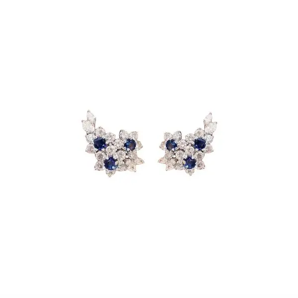 CHANEL JOAN ELKAYAM Silver / Blue Crystal Silver Floral Earrings - Silver/blue