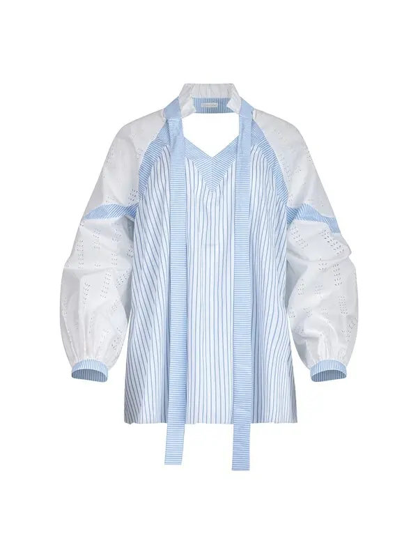 HELENE GALWAS Blue / White Krista Striped Blouse - Blue/white