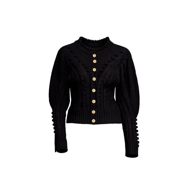 TANTRA SPAIN SL Crochet Knit Jacket With Pom-pom And Flower Details - Black