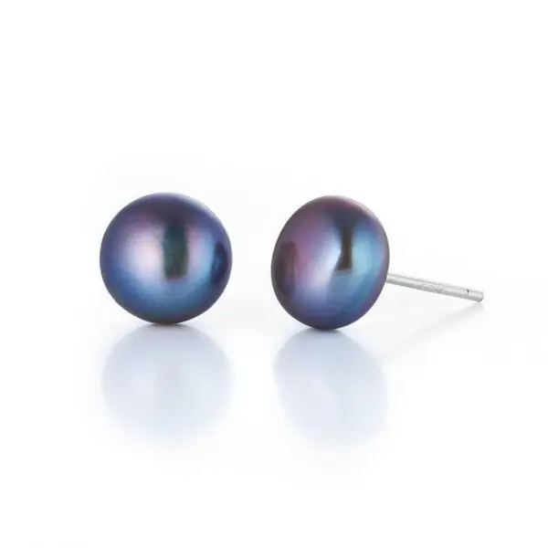 NELLOU JEWELLERY Large Pearl Button Stud Earrings - Silver