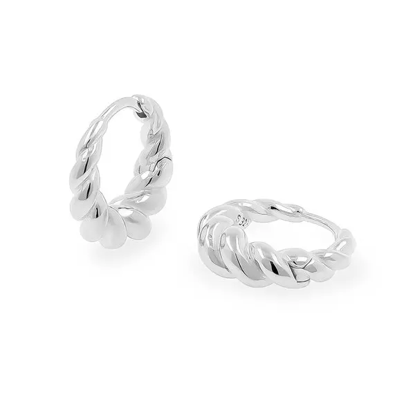 Côté Caché Mini Twisted Huggie Hoop Earrings - Silver