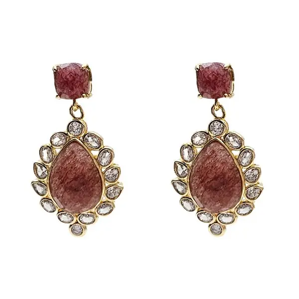 FARRA Strawberry Quartz Victoria Style Earrings - Pink
