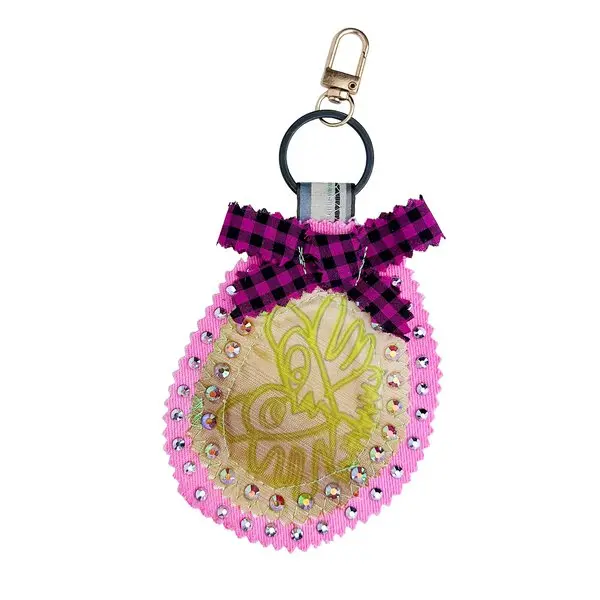 ACID CAT Acid Kitty Upcycled Denim Sparkle Bag Charm - Pink