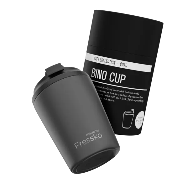 Fressko Bino 8oz / 227ml Reusable Coffee Cup, Stainless Steel Coal - Black