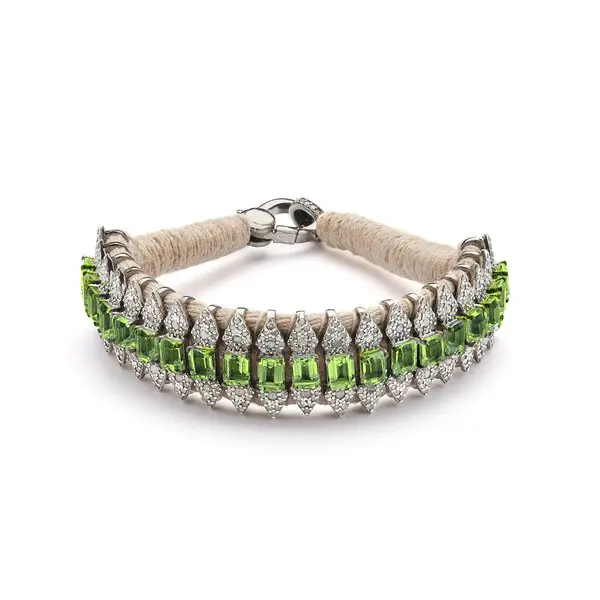 CARAVAN OF STONES Neutrals Forte Dei Marmi Sand Thread Bracelet With Single Cut Diamonds & Peridot - Gray