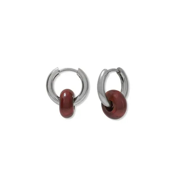 A WEATHERED PENNY Silver / Red Silver Red Jasper Hoops - Silver/red