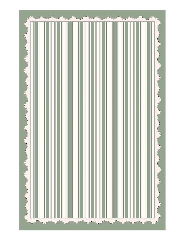 BELL HUTLEY Pink, Scallops & Stripes Table Linen - Green