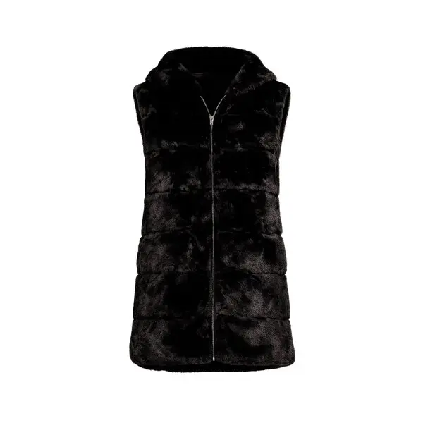 TANTRA SPAIN SL Fur Vest With Hood & Zipper Closure - Black