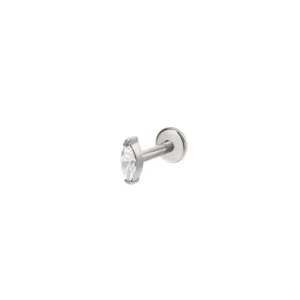 VANCHI Marquise Threadless Flat Back Titanium Cartilage Stud In Platinum - Silver