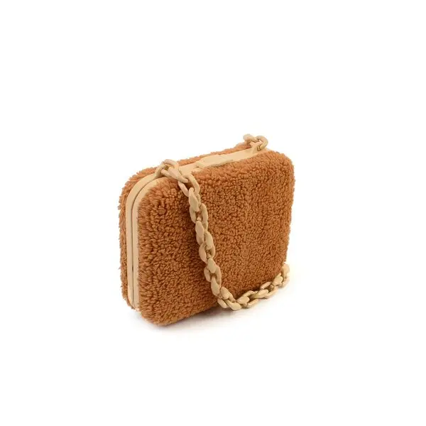SJW BAGS LONDON Lilibet Box Clutch In Honey Plush Teddy - Brown