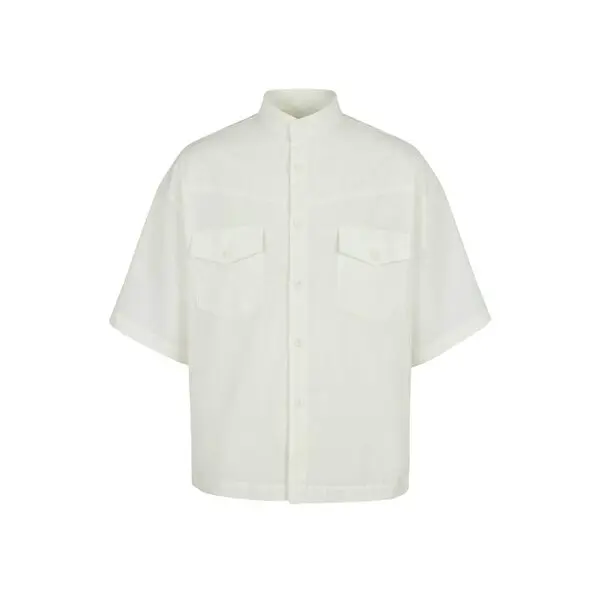 MODENAIRE Band Collar Shirt Relaxed Fit Structured Utility - White