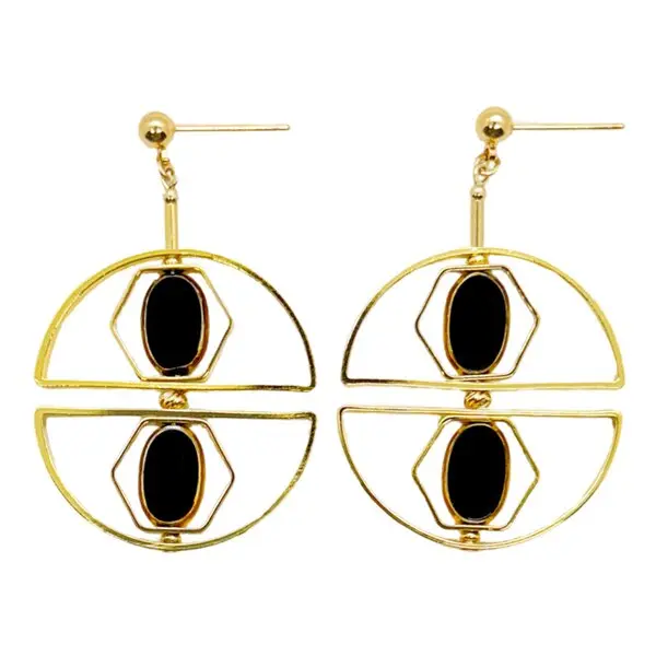 ARACHELI STUDIO Vintage German Glass Beads Art Deco Earrings - Black