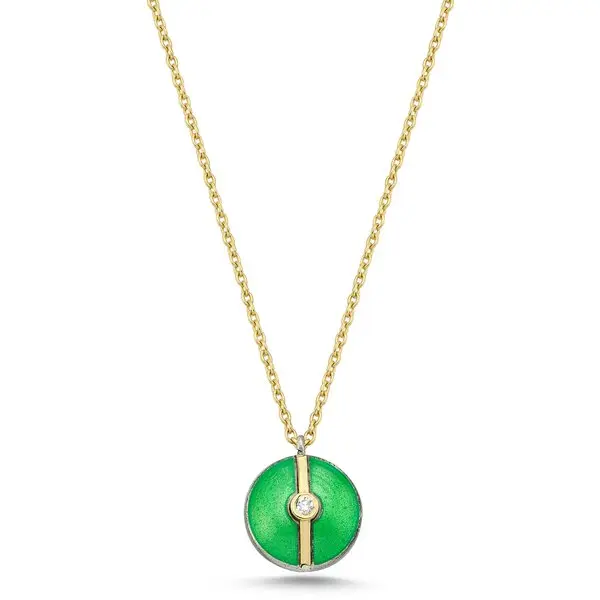 ECCE ARTISAN DIAMONDS Enamelled Mini Diamond Buttons 14k Yellow Solid Gold Necklace - Green