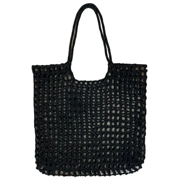 SPRINGMOONATELIER Handmade Crochet Mesh Bag – Lightweight Summer Beach Bag - Black