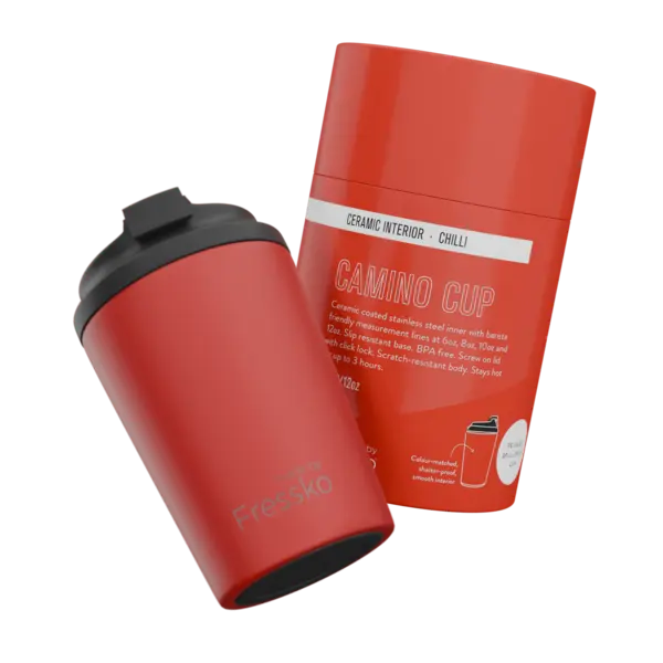 Fressko Camino 12oz / 340ml Reusable Coffee Cup, Ceramic Chilli - Red